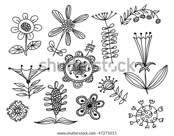 Hand Drawn Flowers Stock Vector (Royalty Free) 47275015 | Shutterstock