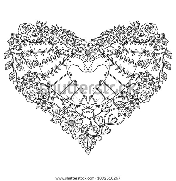 Hand Drawn Flowers Heart Shape Hands Stock Vector (Royalty Free ...