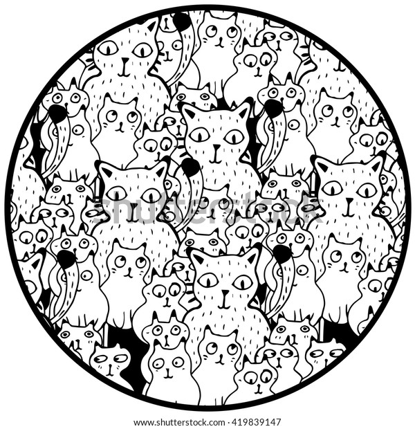 Hand Drawn Funny Cat Collage Circle Stock Vector (Royalty Free ...