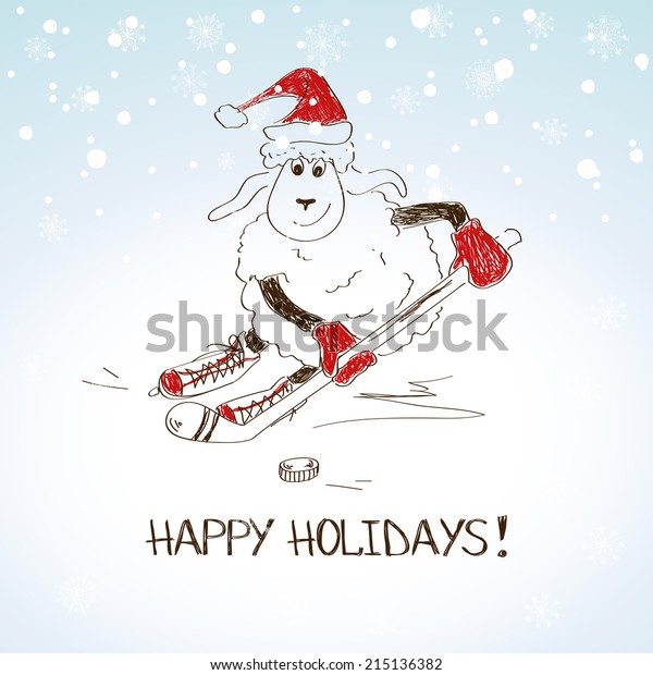 Hand Drawn Funny Sheep Playing Hockey Stock Vector (Royalty Free ...