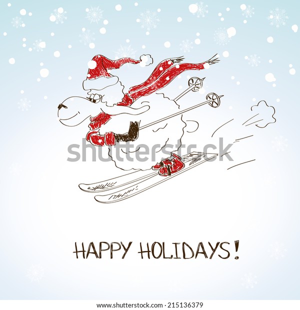 Hand Drawn Funny Skiing Sheep Symbol Stock Vector (Royalty Free ...