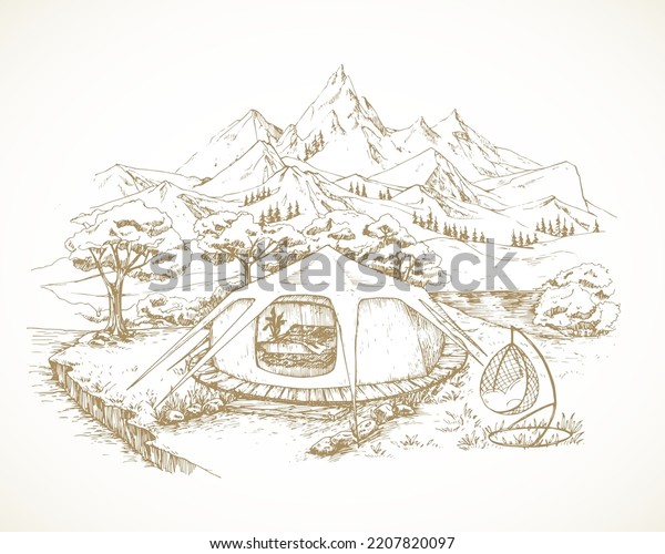 Hand Drawn Glamping Landscape Vector Illustration Stock Vector (Royalty ...