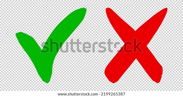 Hand Drawn Green Check Mark Red Stock Vector (Royalty Free) 2199265387 ...