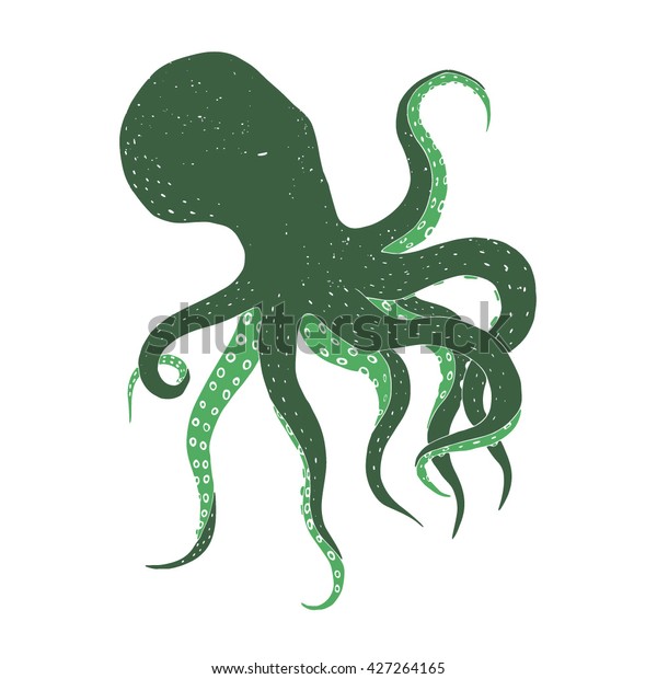 Hand Drawn Green Octopus On White Stock Vector (Royalty Free) 427264165 ...