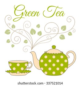 Hand Drawn Green Tea Card Design: vector de stock (libre de regalías ...