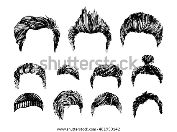 Hand Drawn Hair Styles Vector Set Stock Vector (Royalty Free) 481950142