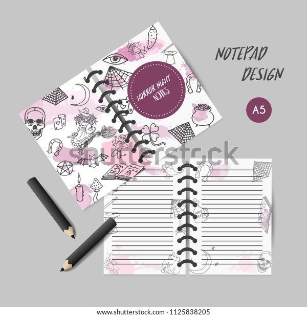 Hand Drawn Halloween Printables Template Horror Stock Vector (Royalty ...