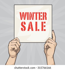 Hand Drawn Hands Holding Sign Winter Stock Vector (Royalty Free ...