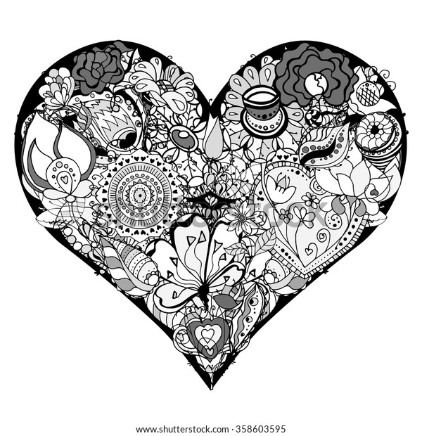 Hand Drawn Heart Flower Doodle Background Stock Vector (Royalty Free ...