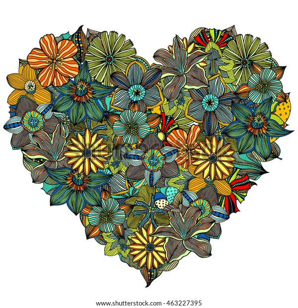 Hand Drawn Heart Flower Doodle Background Stock Vector (Royalty Free ...