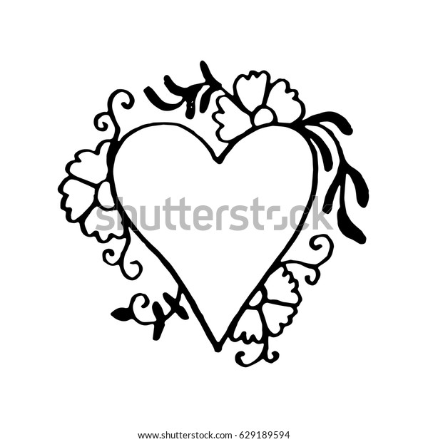 Hand Drawn Heart Frame Doodle Floral: vector de stock (libre de ...