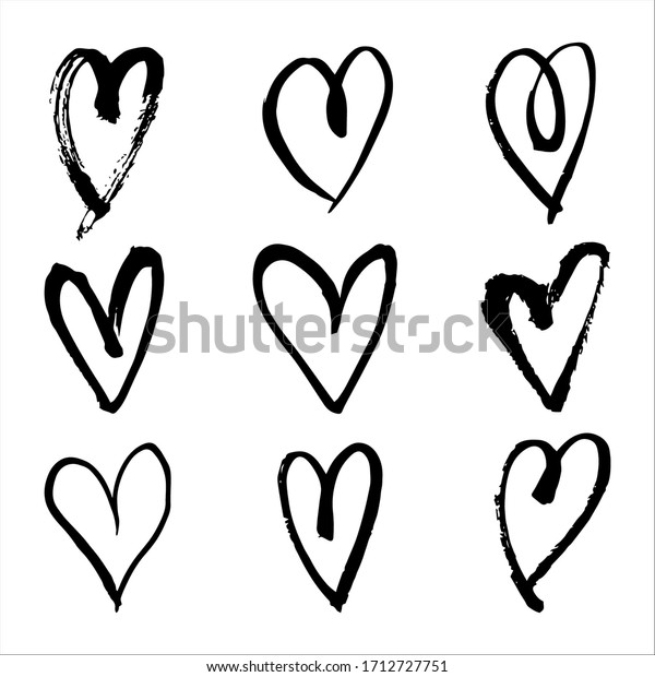 Esquema del corazón dibujado a mano. Los trazos gruesos de pincel ...