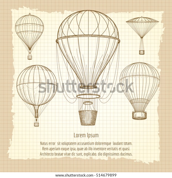 Hand Drawn Hot Air Balloons Vintage Stock Vector (Royalty Free ...