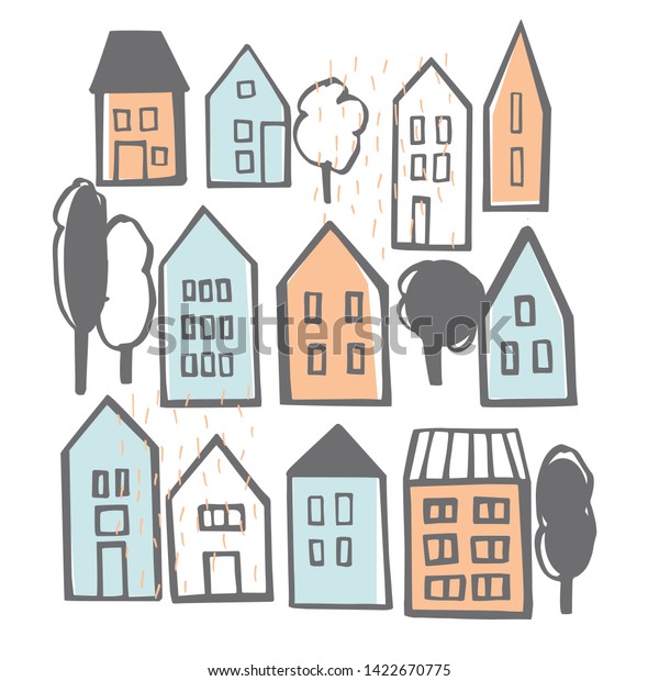 Hand drawn houses. Vector sketch illustration.