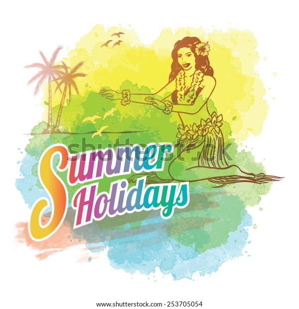 Hand Drawn Hula Girl Dancing Text Stock Vector (Royalty Free) 253705054 ...