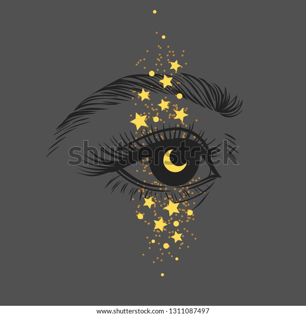 Hand Drawn Human Eye Sparkling Makeup Stock Vector (Royalty Free ...