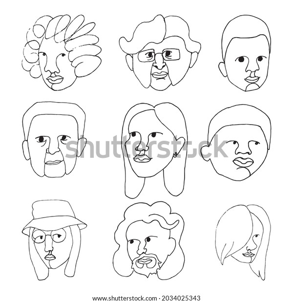 Hand Drawn Human Faces Doodle Set Stock Vector (Royalty Free ...