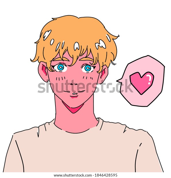 Hand drawn illustration with anime boy, comic strip with speech bubble ...