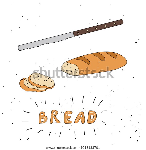 Hand Drawn Illustration Bread Knife Bread Stock Vector (Royalty Free ...