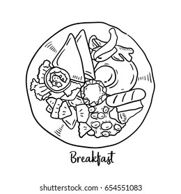 Hand Drawn Illustration Breakfast Stock Vector (Royalty Free) 654551083 ...