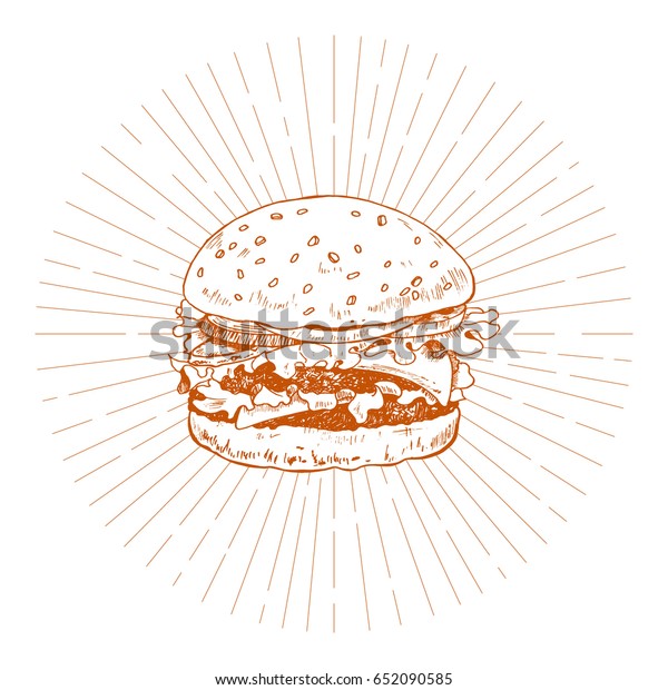 Hand Drawn Illustration Burger Rays Sun Stock Vector (Royalty Free ...