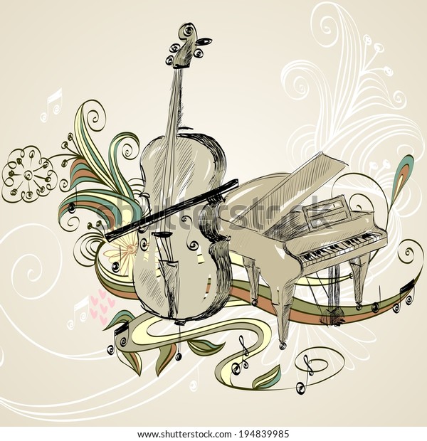 Hand Drawn Illustration Classical Musical Instruments Stock Vector ...