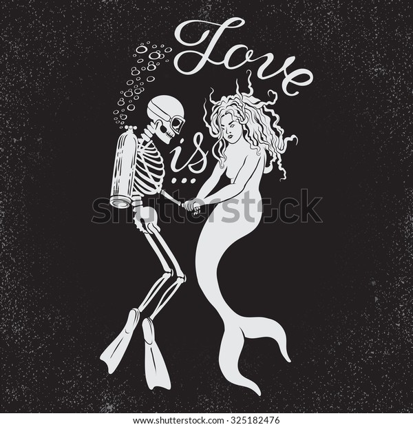 Hand Drawn Illustration Dead Diver Mermaid Stock Vector (Royalty Free ...