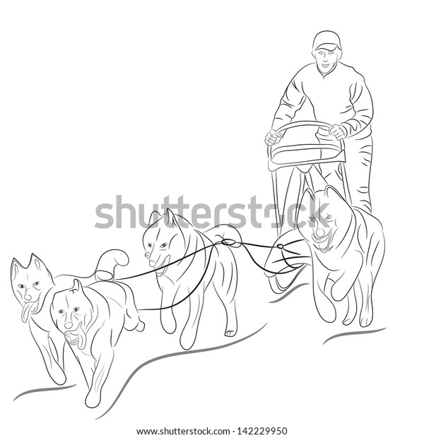 Hand Drawn Illustration Dogs Pulling Sled Stock Vector (Royalty Free ...