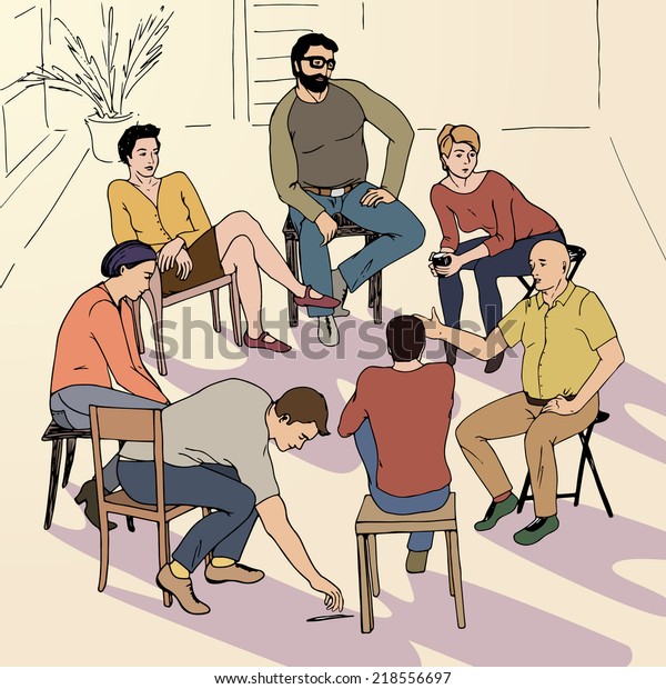 Hand Drawn Illustration Group Therapy Made Stock Vector (Royalty Free ...