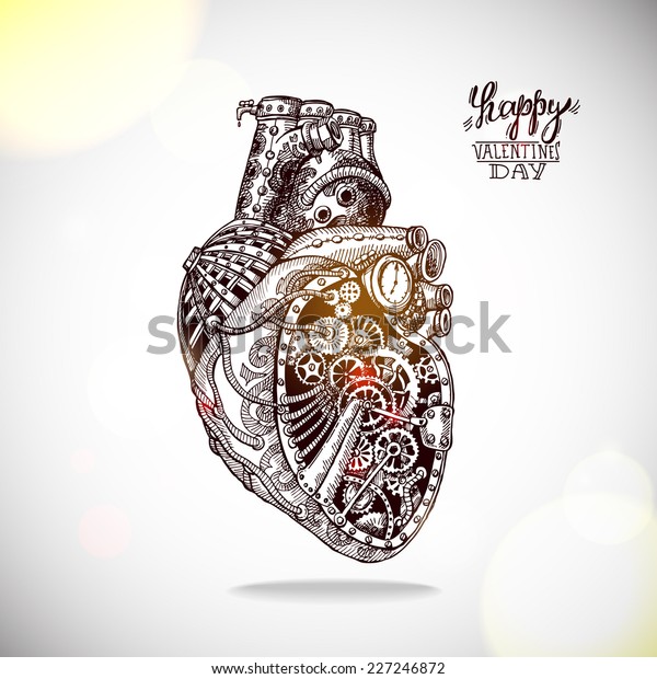 Hand Drawn Illustration Mechanical Heart Stock Vector (Royalty Free ...
