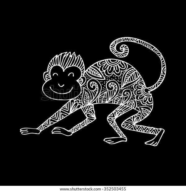 Hand Drawn Illustration Monkey Created Doodling Stock Vector (Royalty ...