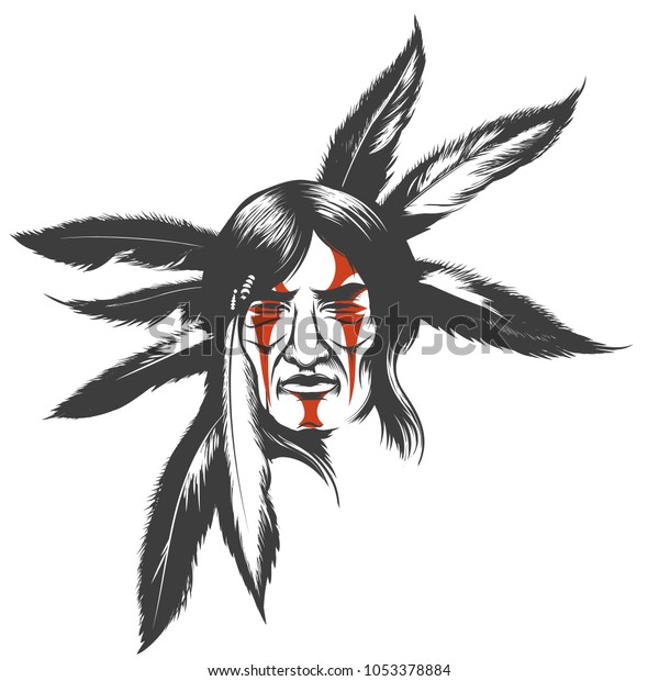 Hand drawn illustration of native american indian warrior. Tribal ...