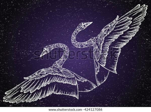 Hand Drawn Illustration Pair Swans Engraved Stock Vector (Royalty Free ...