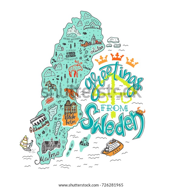 Hand Drawn Illustration Sweden Map Tourist Stock Vector (Royalty Free ...
