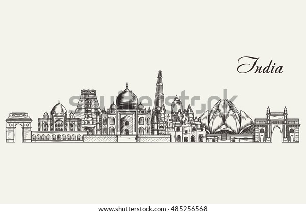 Hand Drawn India Skyline Vector Illustration Stock Vector (Royalty Free ...