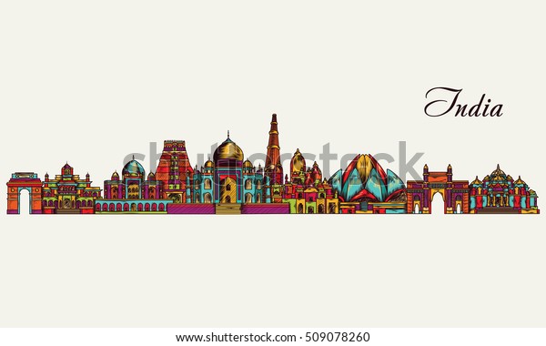 Hand Drawn India Skyline Vector Illustration Stock Vector (Royalty Free ... Hand Drawn India Skyline Vector Illustration Stock Vector (Royalty Free ...