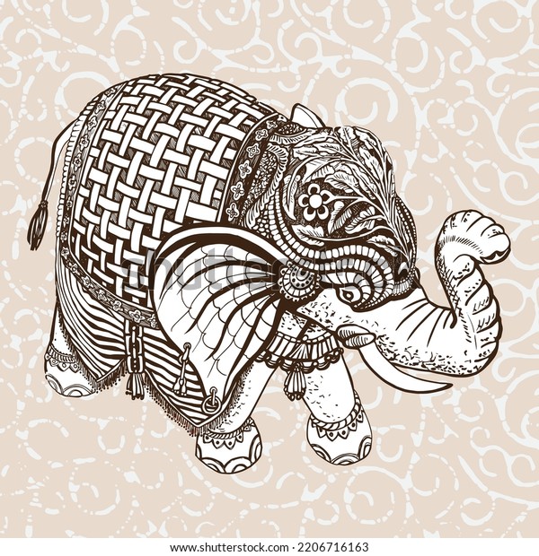 Hand Drawn Indian Elephant Zentangle Style Stock Vector (Royalty Free ...