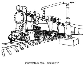 Hand Drawn Ink Line Sketch Train Stock Vector (Royalty Free) 400538914 ...