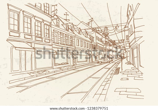 Hand Drawn Ink Line Sketch Street Stock Vector (Royalty Free ...