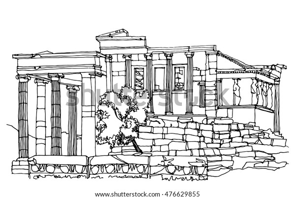 Hand Drawn Ink Line Sketch Greece Stock Vector (Royalty Free) 476629855