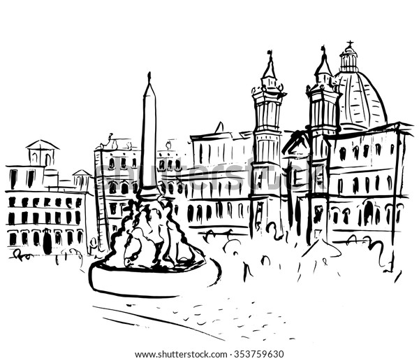 Hand Drawn Ink Sketch Piazza Navona Stock Vector (Royalty Free) 353759630