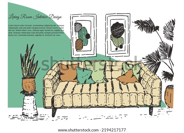 Hand Drawn Interior Design Vector Illustration Stock Vector (Royalty ...
