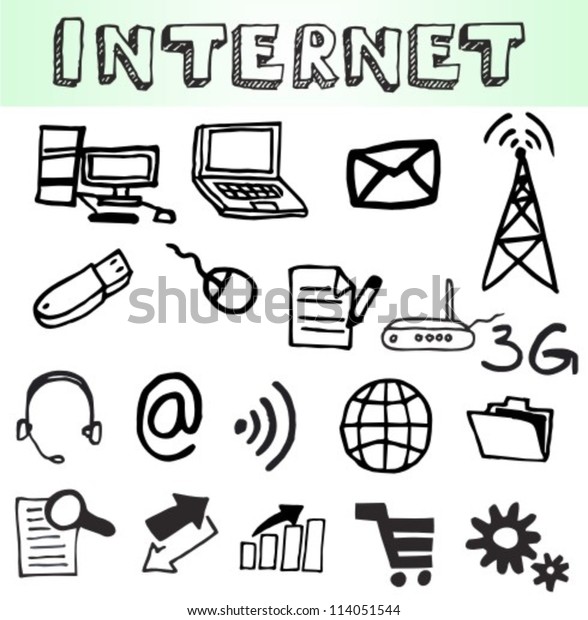 Hand Drawn Internet Web Icons: เวกเตอร์สต็อก (ปลอดค่าลิขสิทธิ์ ...