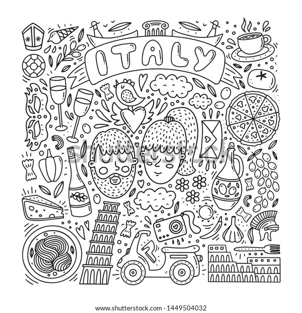 Hand Drawn Italy Doodle Set Italy Stock Vector (Royalty Free ...