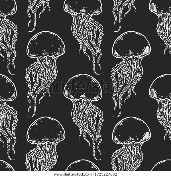 Hand Drawn Jellyfish Vector Seamless Pattern Stock Vector (Royalty Free ...
