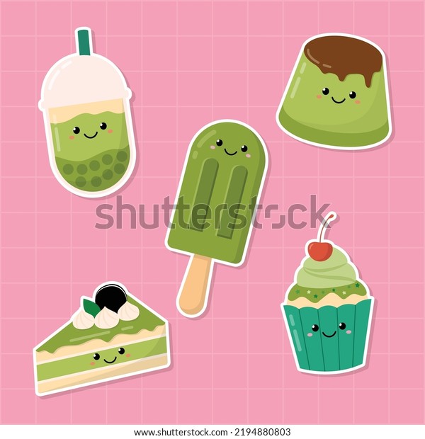 Hand Drawn Kawaii Cute Matcha Food Stock Vector (Royalty Free ...