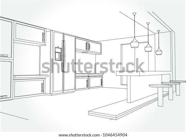 Hand Drawn Kitchen Furniture Vector Illustration Stock Vector (Royalty ...