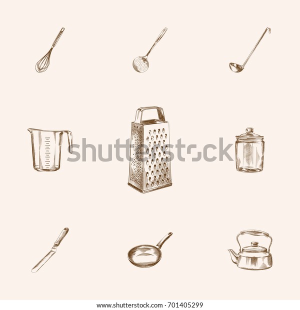 Hand Drawn Kitchenware Sketches Set Collection Stock Vector (Royalty ...