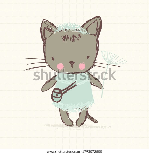 Hand Drawn Kitten Illustration Cute Baby Stock Vector (Royalty Free ...
