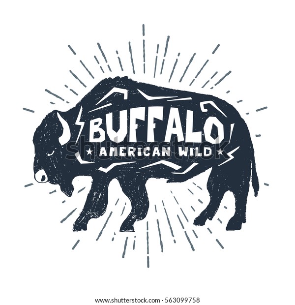 Hand Drawn Label Textured Buffalo Vector Stock Vector (Royalty Free ...